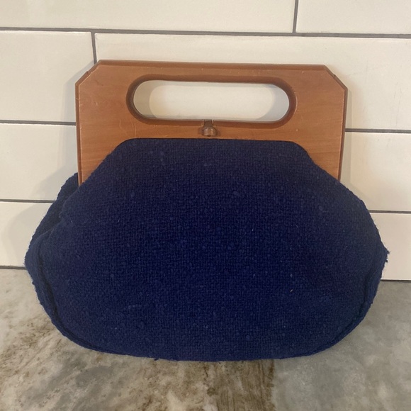 Vintage | Bags | Vintage Bermuda Bag In Cobalt Wool And Wooden Handle ...
